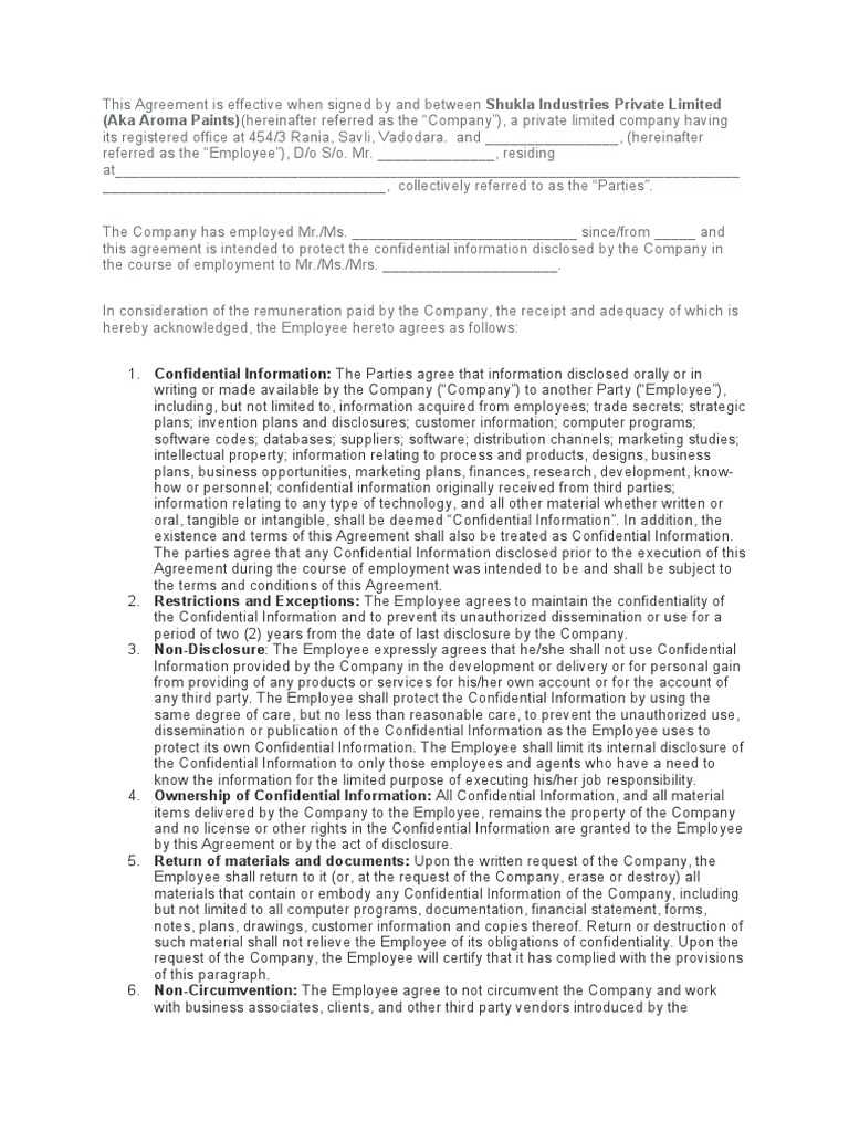 Employee Confidentiality Agreement | PDF | Non Disclosure Agreement ...