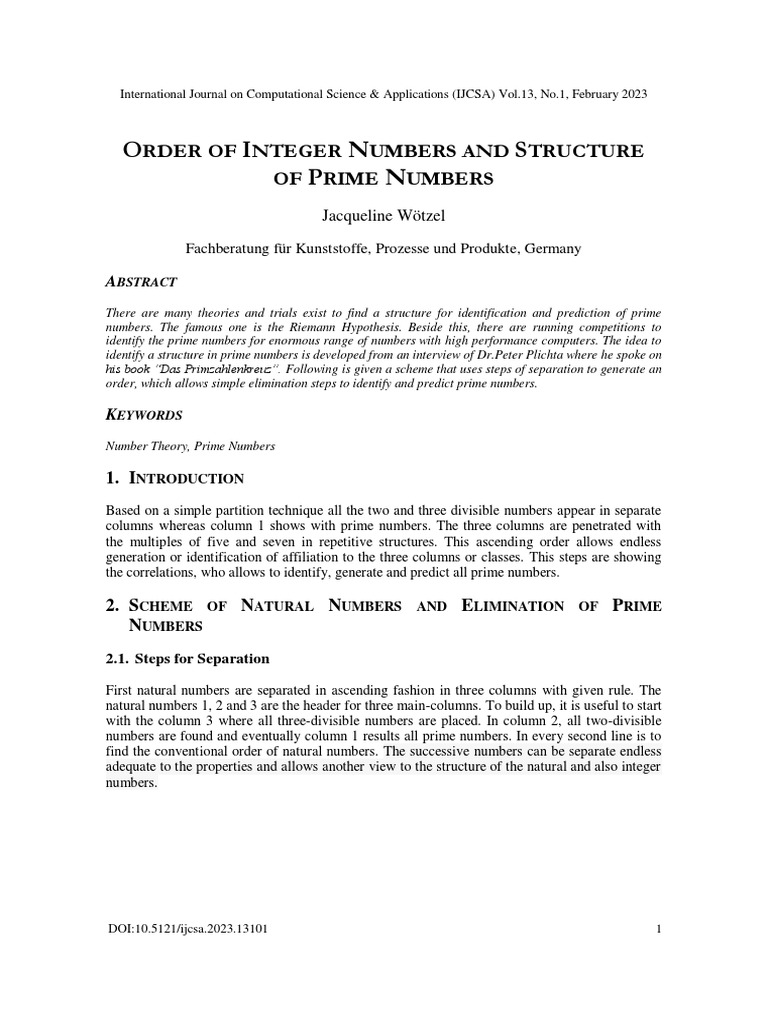 Order of Integer Numbers and Structure of Prime Numbers | PDF | Prime Number | Sequence