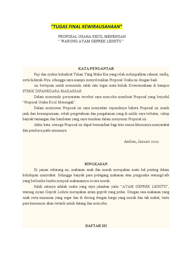 Tugas Final Kewirausahaan | PDF