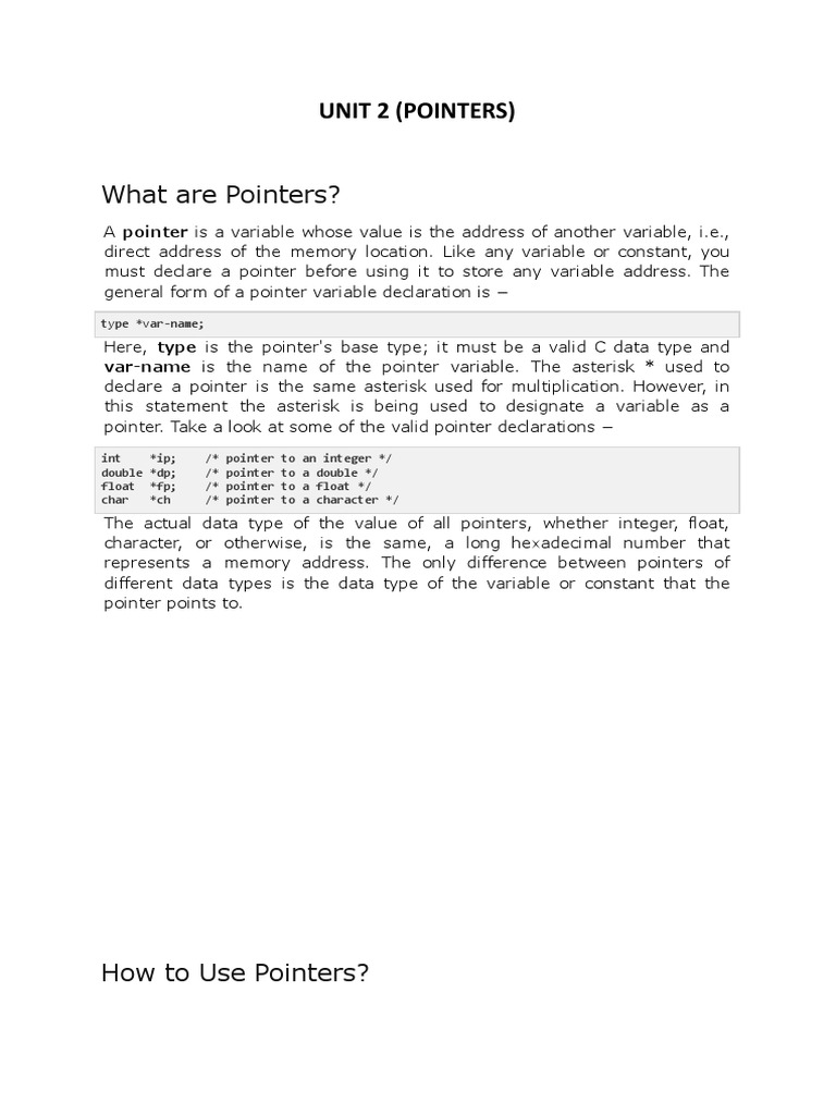 Unit 2 - Pointers-1 | PDF | Pointer (Computer Programming) | Computer ... Unit 2 - Pointers-1 | PDF | Pointer (Computer Programming) | Computer ...