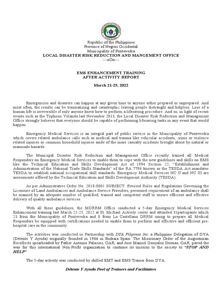 After Activity Report Ems Training | PDF | Emergency Medical Services ...