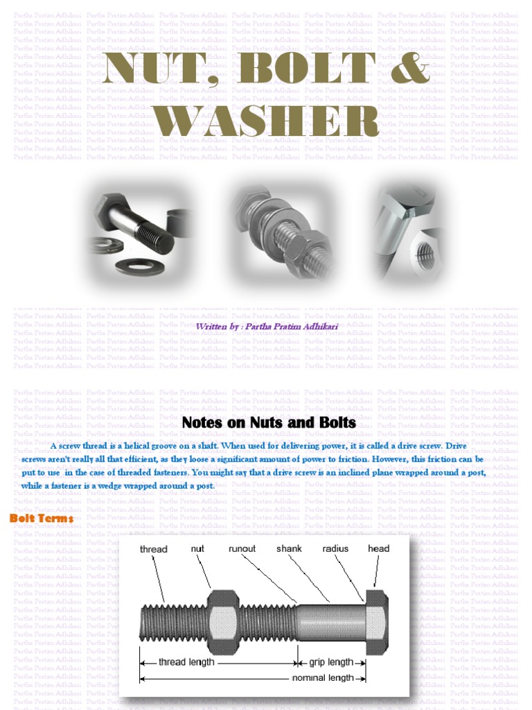 Nut, Bolt & Washer Guide | PDF | Screw | Tools