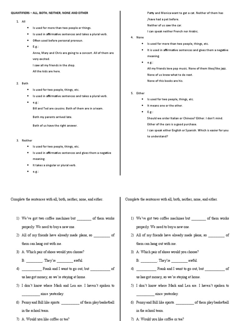 Quantifiers Form 4 | PDF | Plural | Verb
