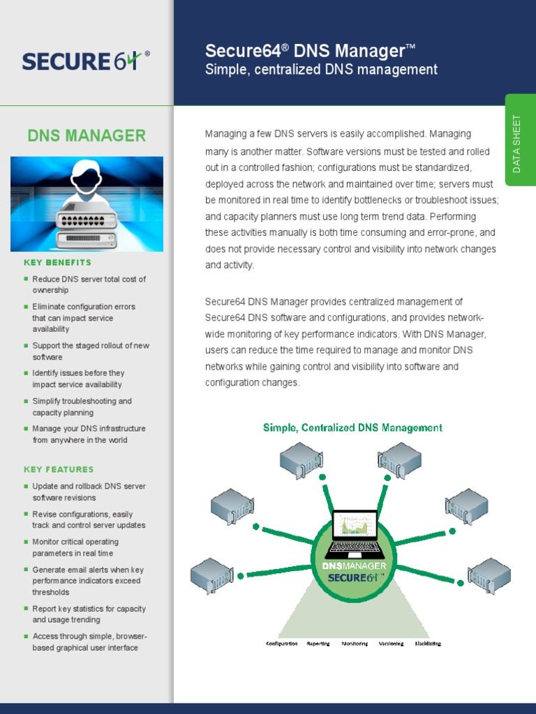 Secure64 DNS Manager Datasheet PDF | PDF | Domain Name System | Computer Network