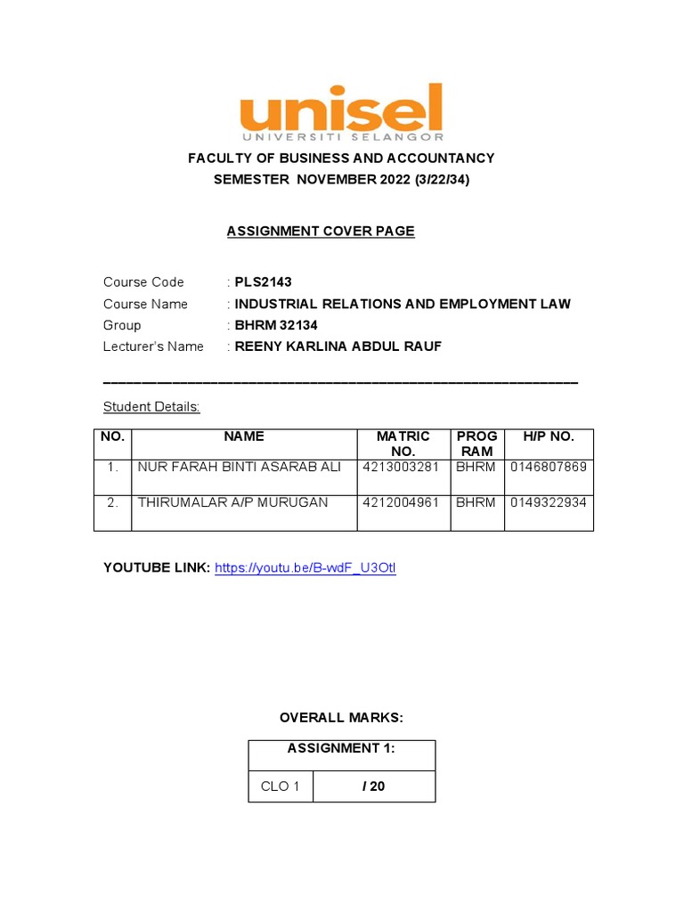 Business Course Assignment Cover | PDF