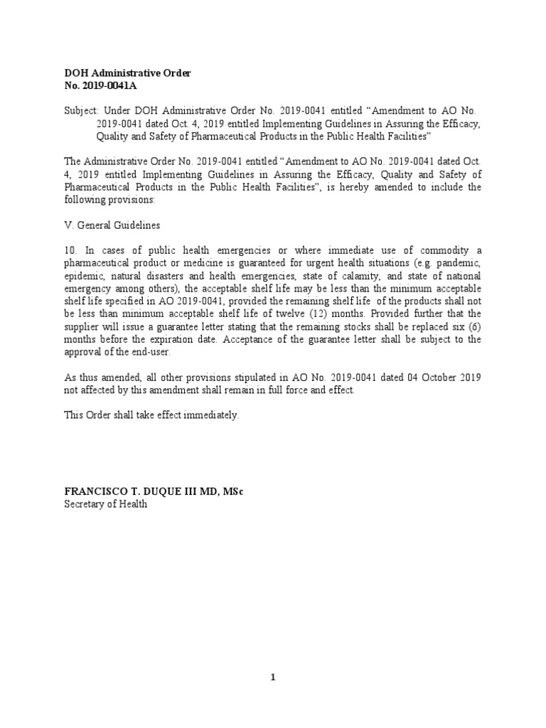 Amendment to AO 2019-0041 Guidelines | PDF