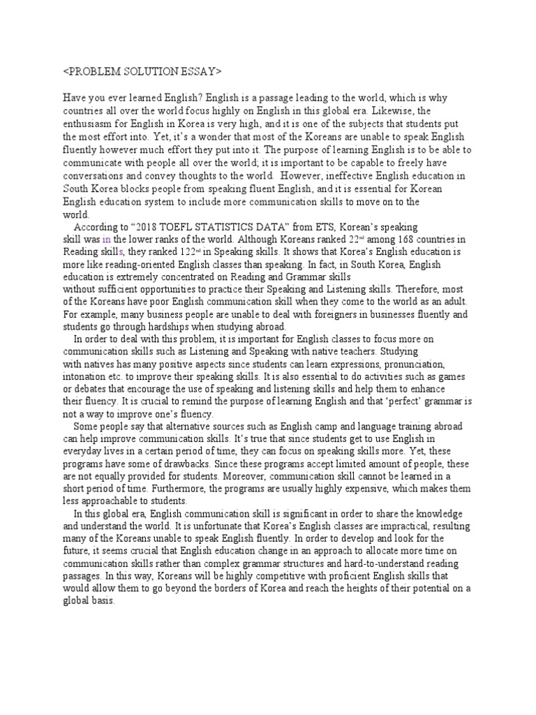 Problem-Solution Essay | PDF | English Language | Fluency