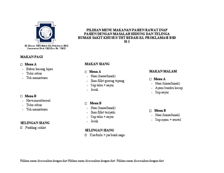 PILIHAN MENU MAKANAN PASIEN RAWAT INAP.docx | PDF