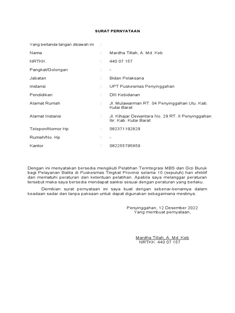 7 Surat Pernyataan Mengikuti Pelatihan | PDF