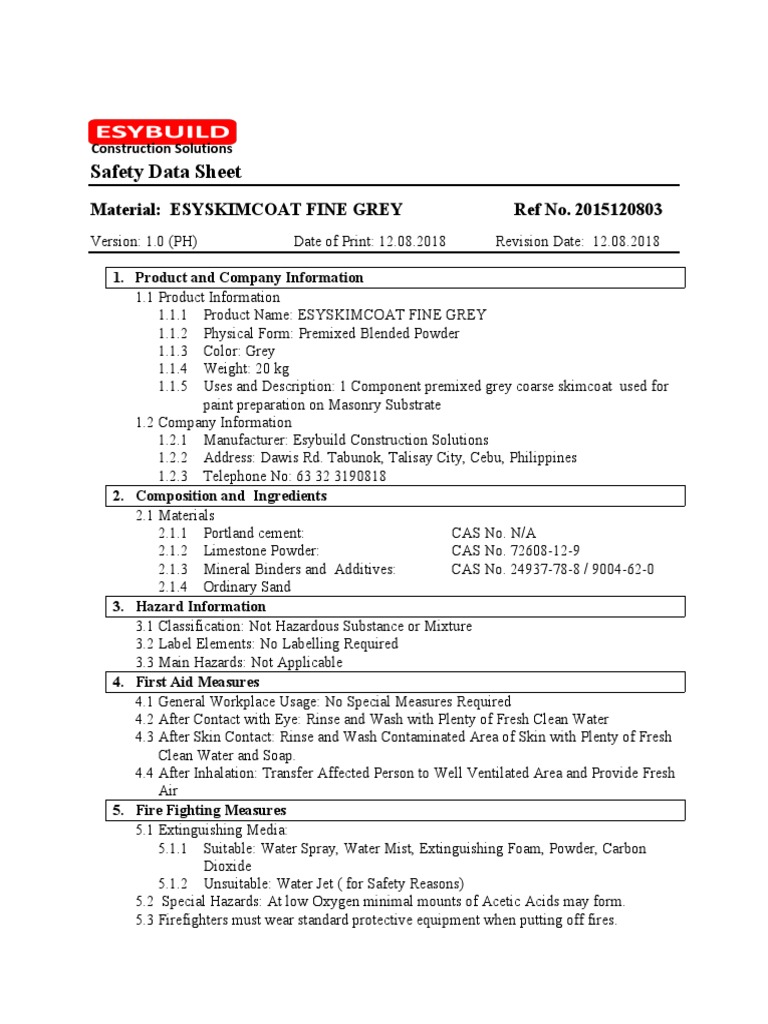 ESYSKIMCOAT FINE GREY Safety Data Sheet | PDF | Dangerous Goods | Water