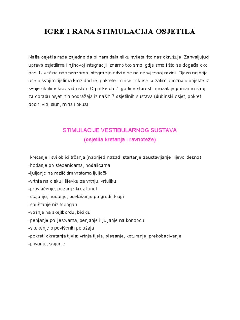 Igre I Rana Stimulacija Osjetila PDF | PDF