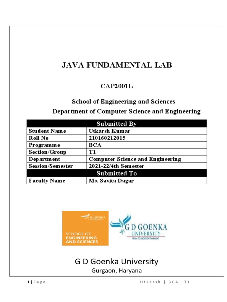 Java Fundamental Lab: G D Goenka University | Download Free PDF ...