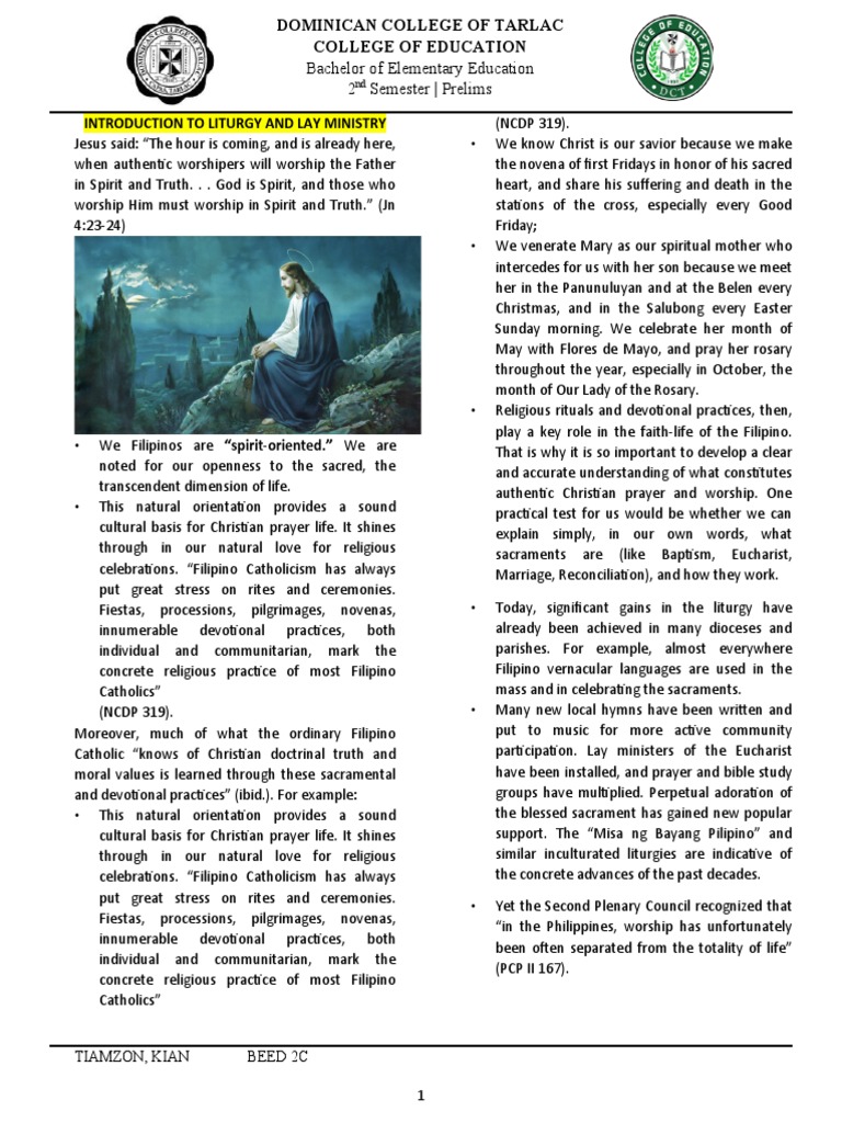 Introduction To Liturgy and Lay Ministry | PDF | Sacraments | Eucharist