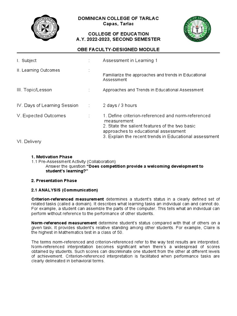 Module 3 Approaches and Trends in Educational Assessment | PDF ...