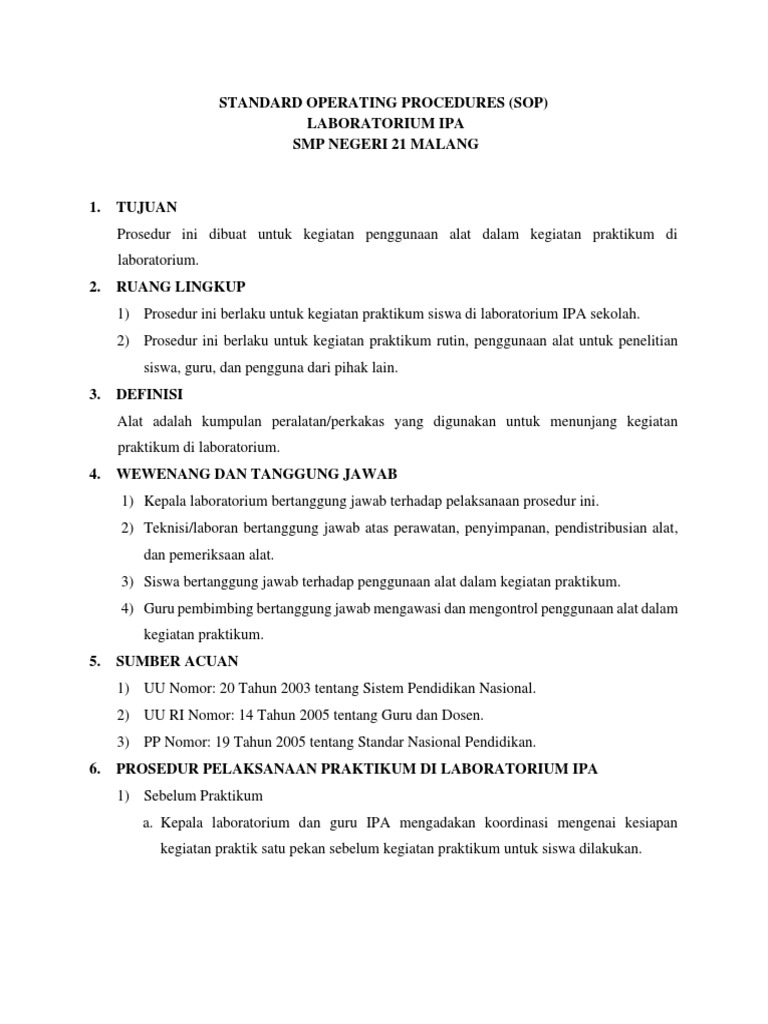 SOP Pelaksanaan Praktikum di Laboratorium (1) | PDF