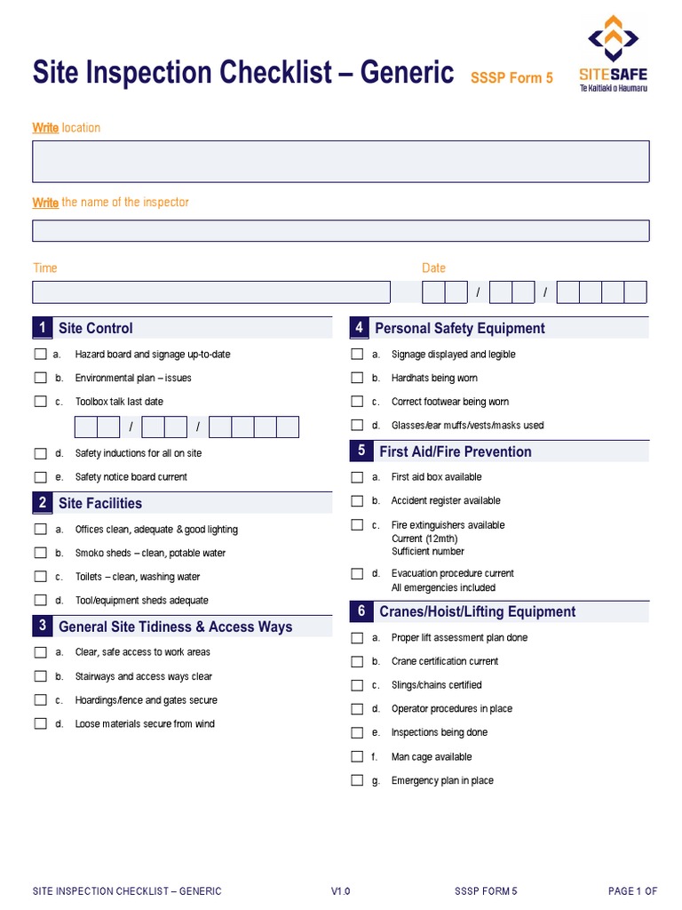 SSSP Form 5 Site Inspection Checklist | PDF | Personal Protective ...