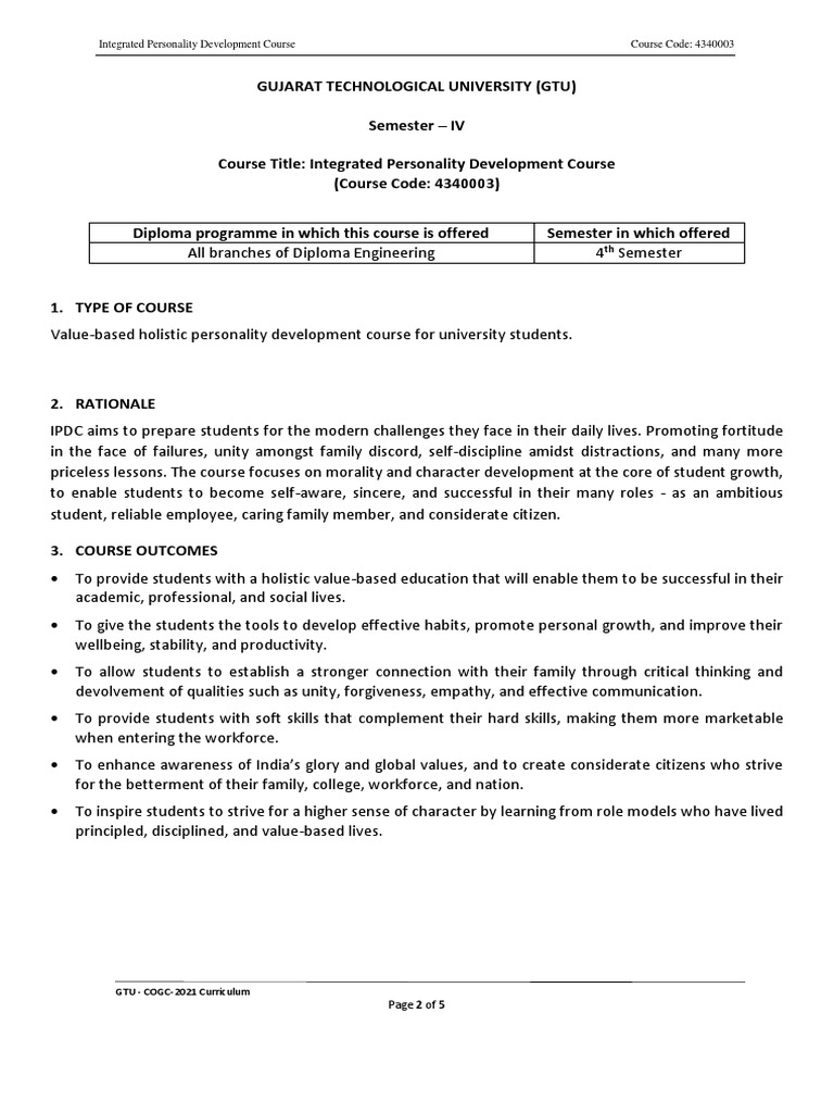 Integrated Personality Development Course 4340003 | PDF | Curriculum ...