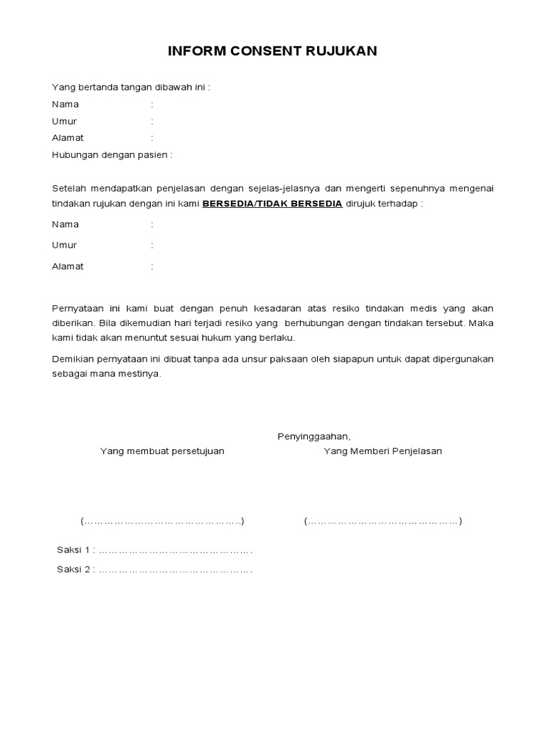 Contoh Informed Consent Rujukan | PDF