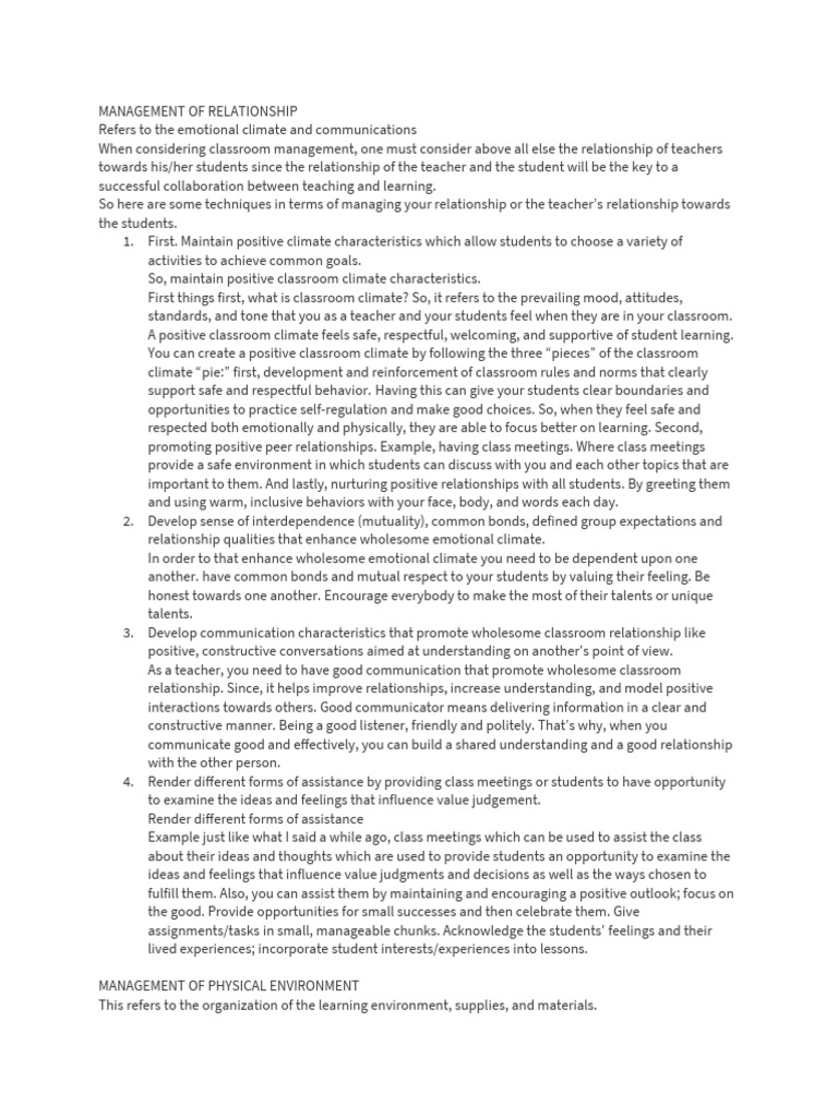Effective Classroom Relationship Management | PDF | Classroom | Teachers