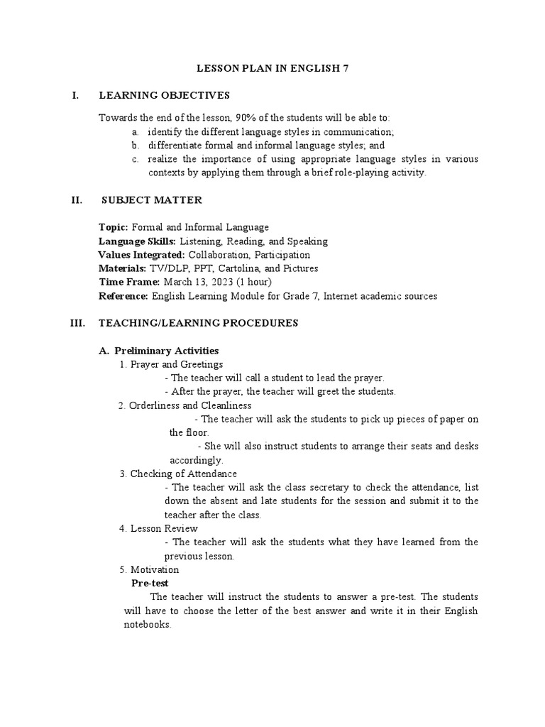 Distinguishing Formal and Informal Language | PDF | Teachers ...