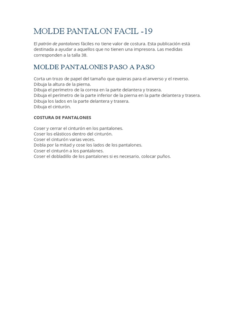 Molde Fácil para Pantalones 38 | PDF