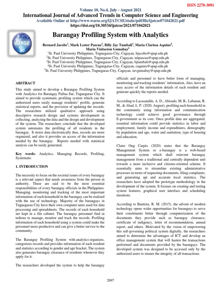 Barangay Profiling System Streamlines Resident Data | PDF | Analytics ...