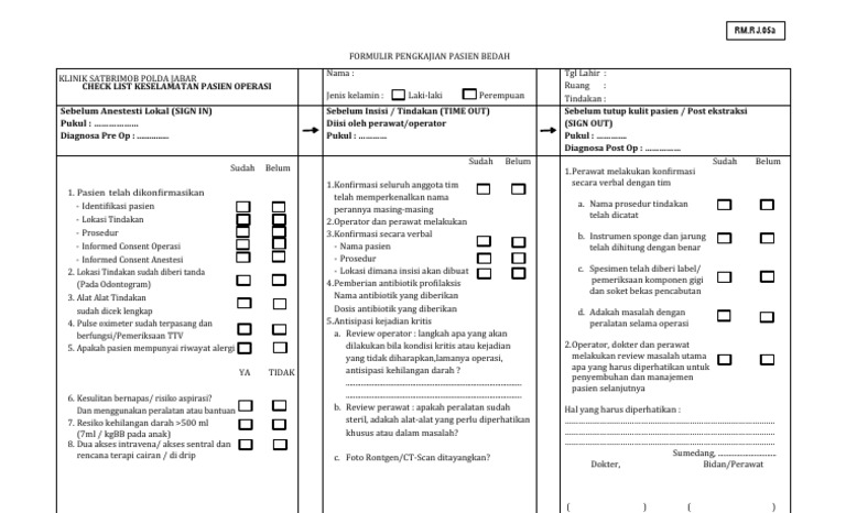 Check List Keselamatan Pasien Operasi | PDF
