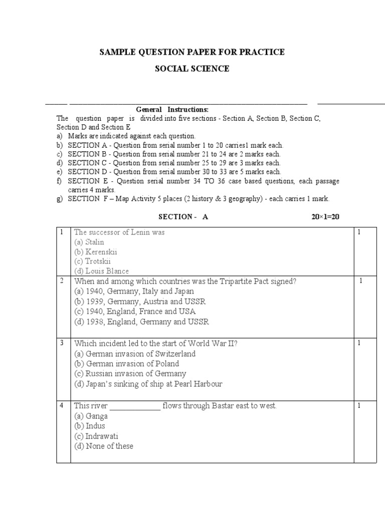 Sample Question Paper Class 9 | PDF | Adolf Hitler | Nazi Germany