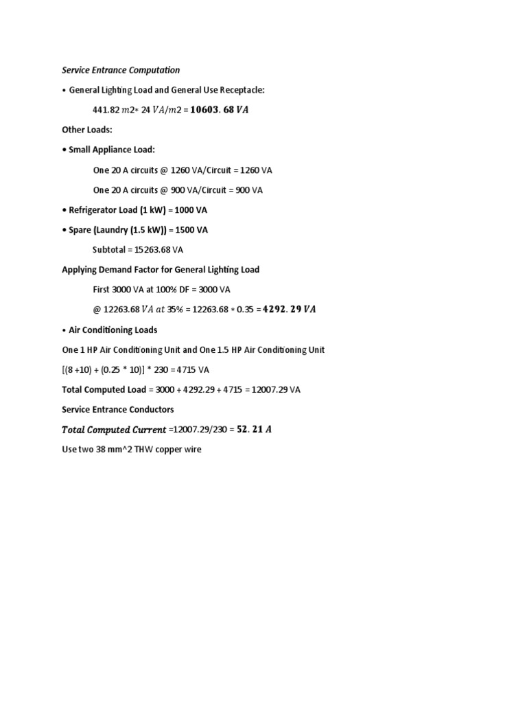 Service Entrance Computation | PDF