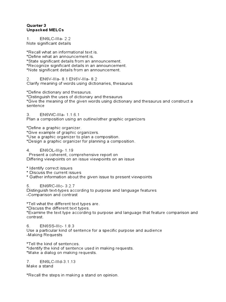G6.Unpacked - Quarter 3 | PDF | Context (Language Use) | Sequence