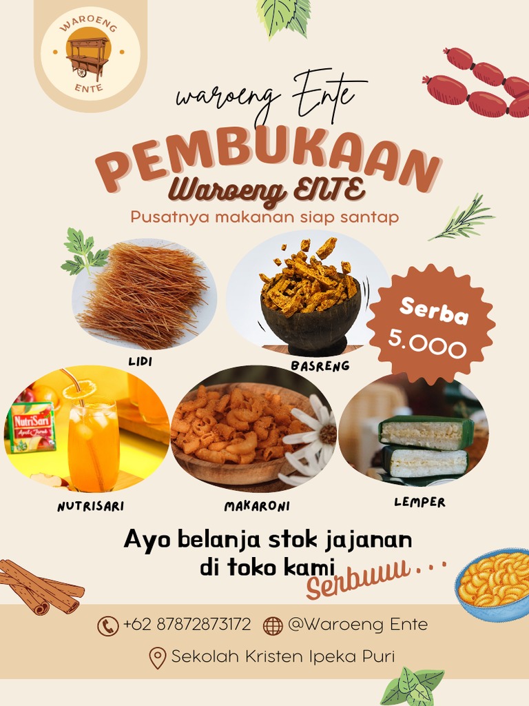 Poster Pembukaan Toko Makanan Jajanan Kue Promosi Foto | PDF