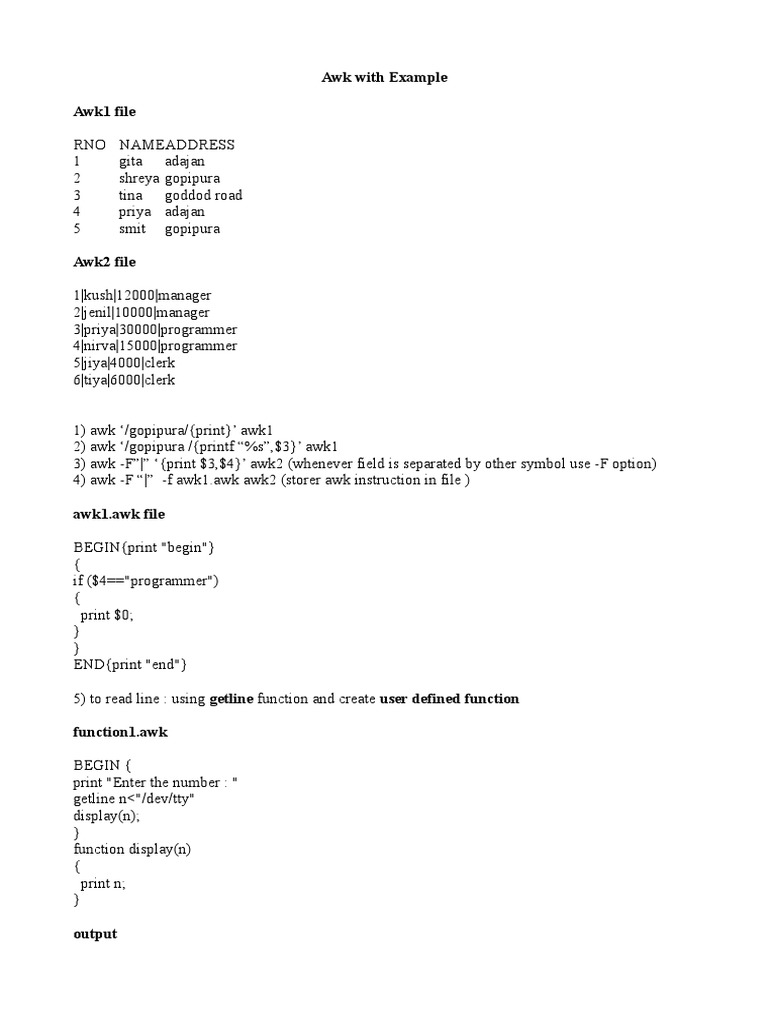 Awk Notes Pdf Computer Programming Software Engineering 