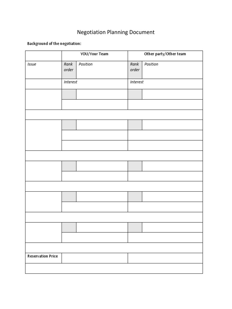 Negotiation Planning Document Template | PDF