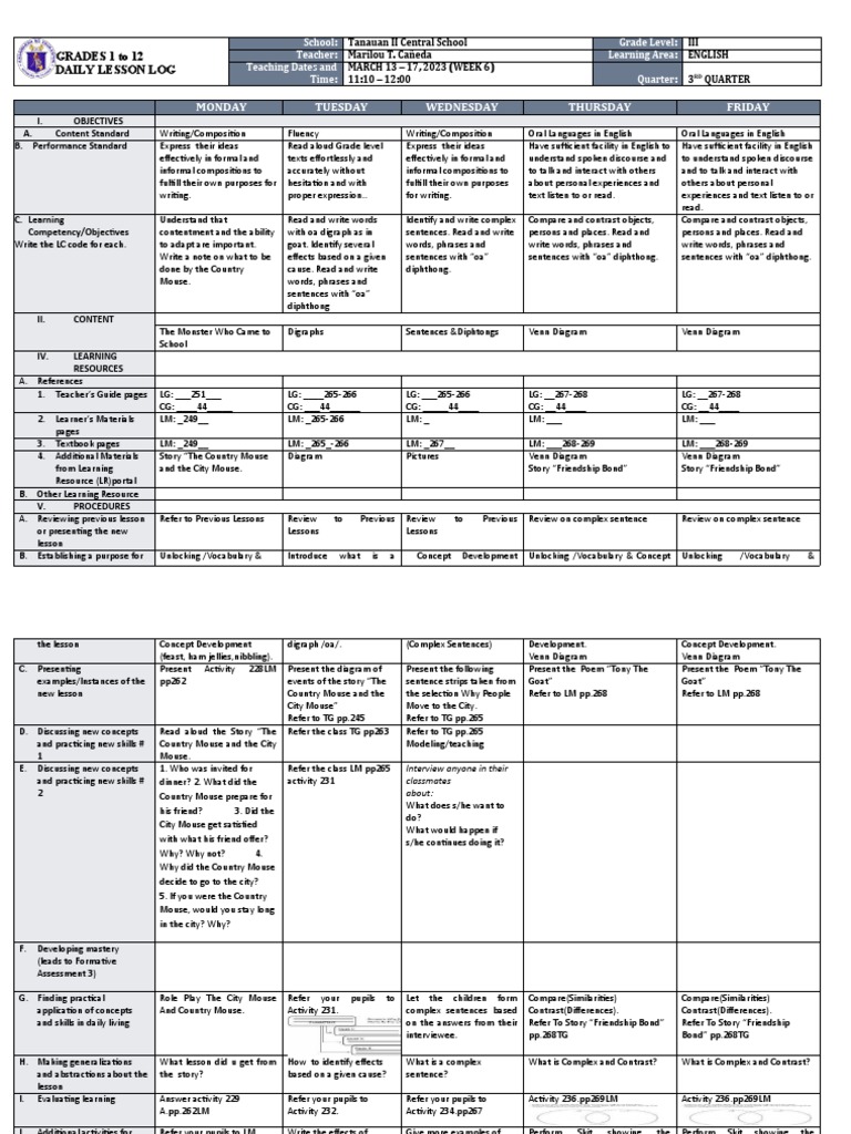 DLL - English 3 - Q3 - W5 | PDF | English Language | Literacy