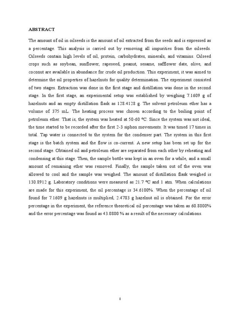Oil Seed Analysis Lab Report | PDF | Vegetable Oil | Evaporation