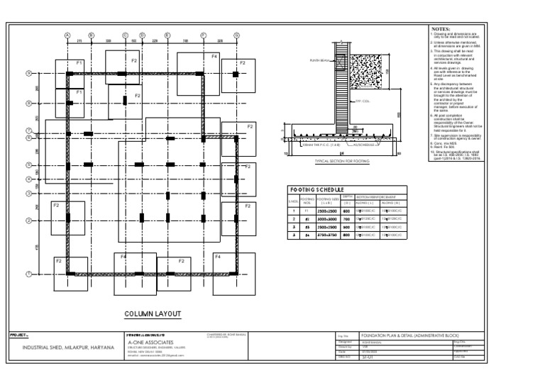 Foundation Plan for Administrative Block | PDF | Design | Engineering