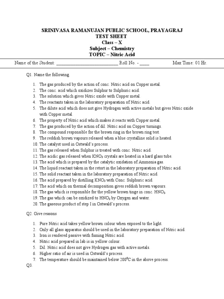 Class X Chemistry: Nitric Acid Test | PDF | Nitric Acid | Chemistry