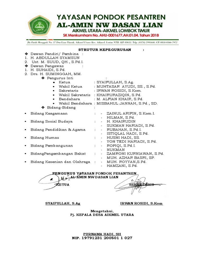 Struktur Kepengurusan Yayasan Al-Amin | PDF