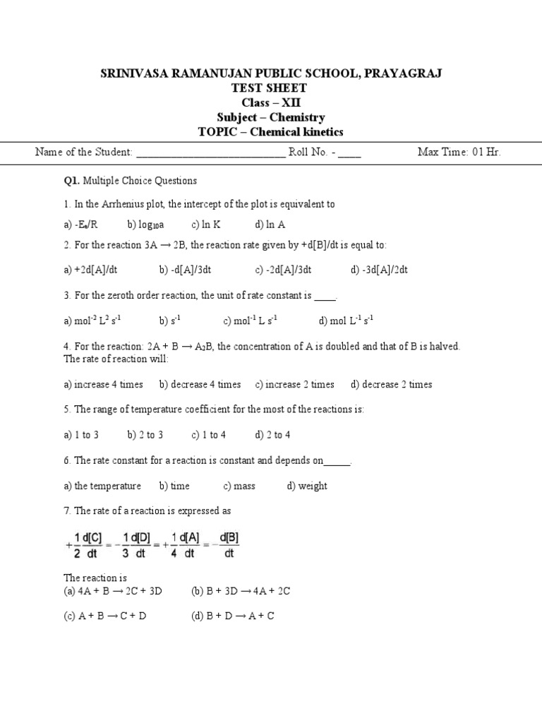 Class XII Chemical Kinetics | PDF | Reaction Rate | Reaction Rate Constant