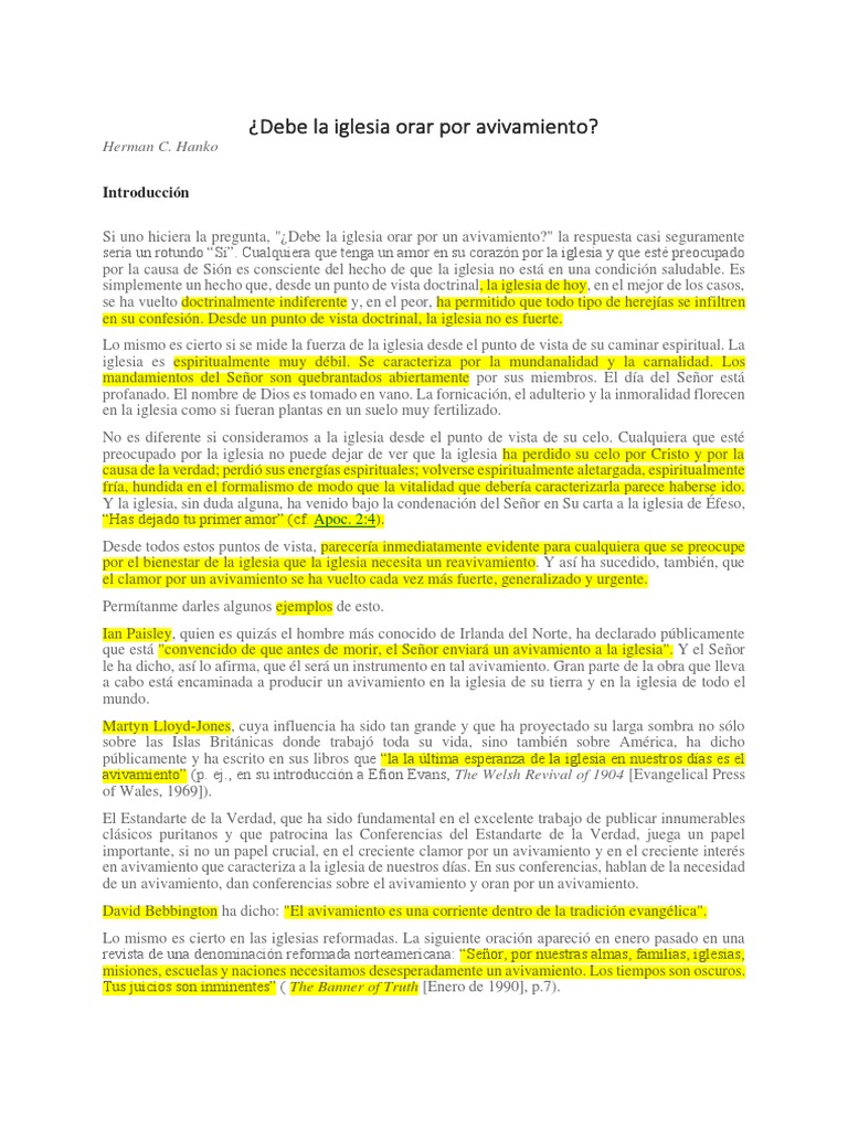 Debe La Iglesia Orar Por Avivamiento¿-Herman Hanko | PDF | Salvación | calvinismo