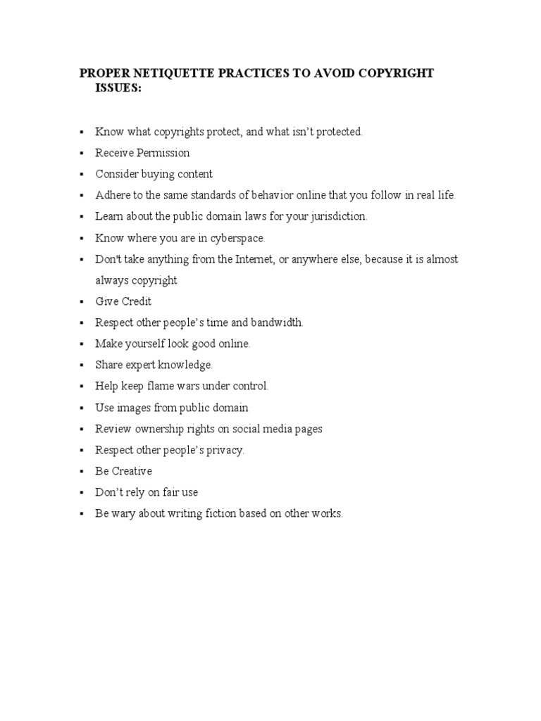 Proper Netiquette Practices To Avoid Copyright Issues | PDF