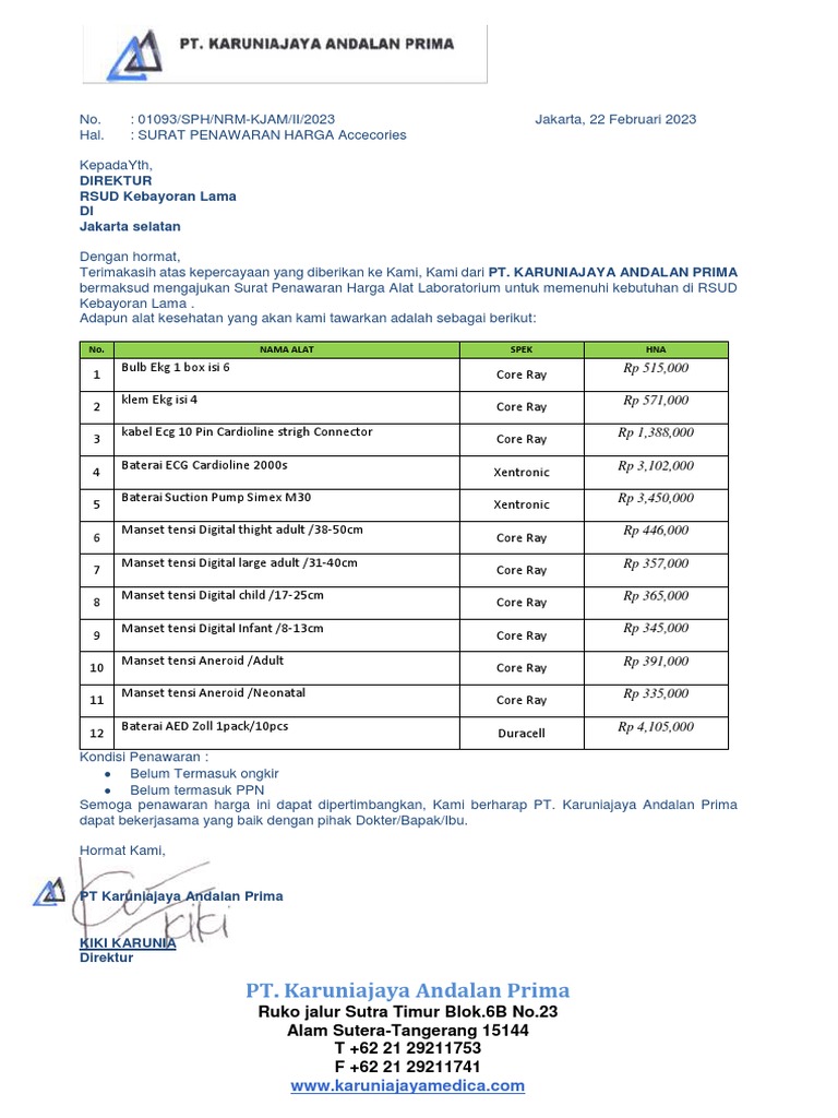 Penawaran Harga Alat Kesehatan RSUD | PDF