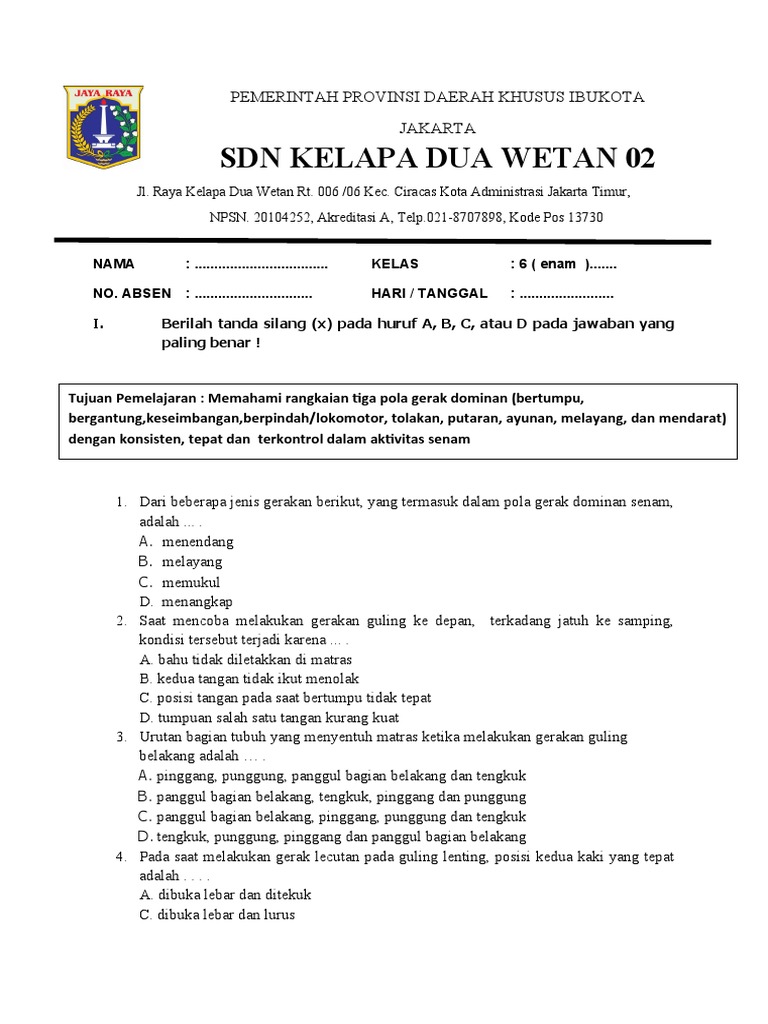Soal Pas Pjok Kelas 6 SMT 2 S023 | PDF