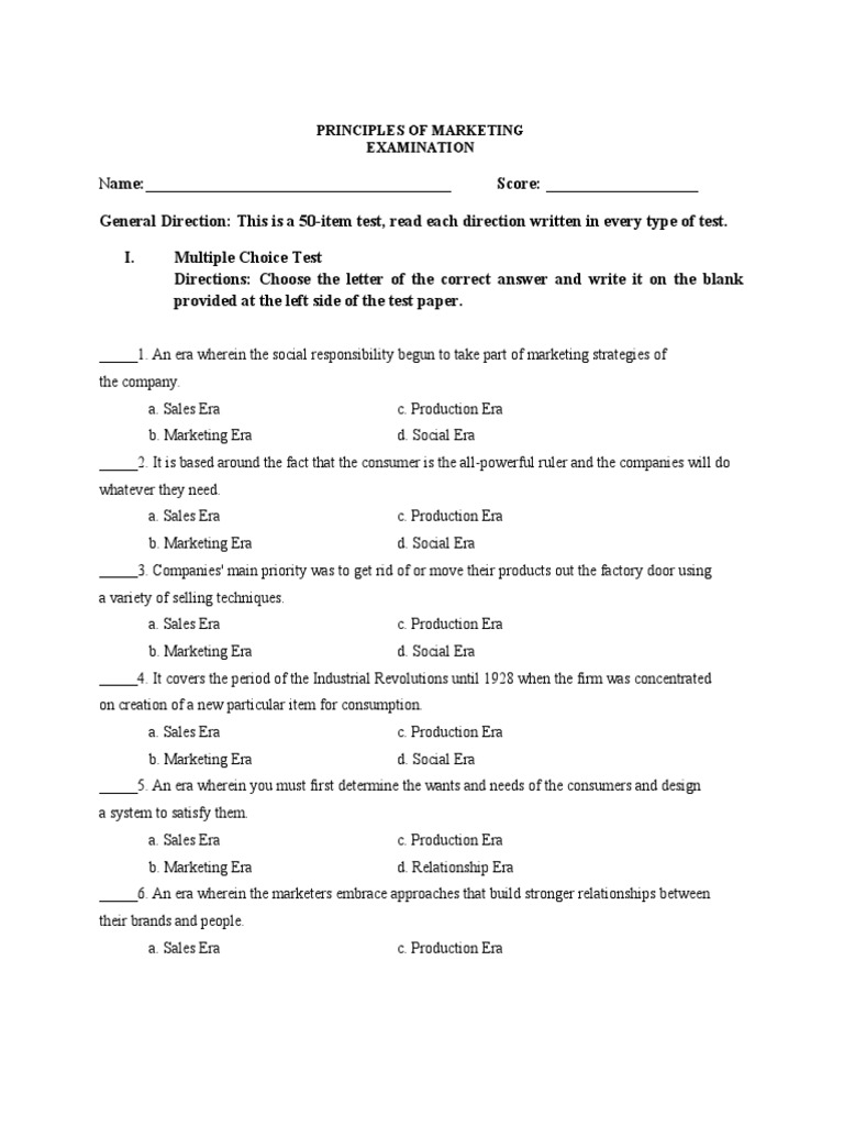 Principles of Marketing Exam | PDF | Marketing | Private Sector
