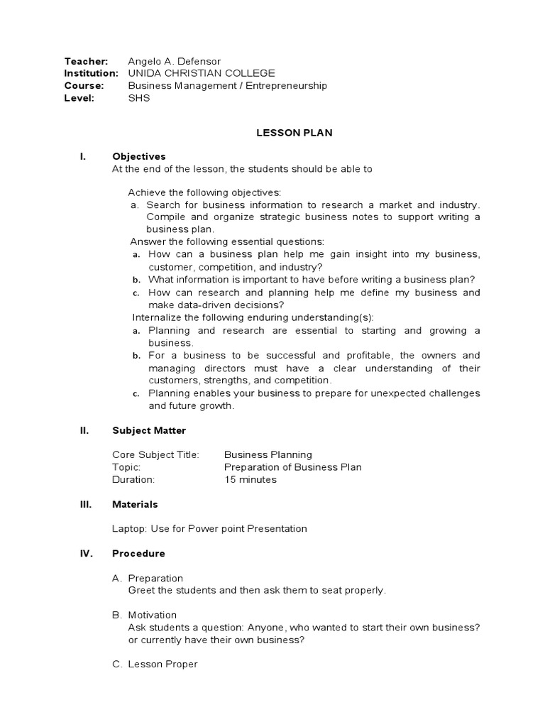 SHS Business Plan Essentials | PDF | Business Plan | Business