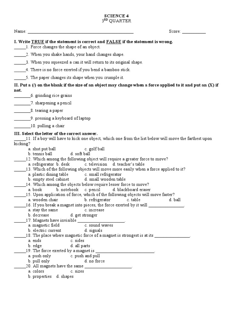 SCI4 - ST1 - Quarter 3 | PDF | Force | Materials