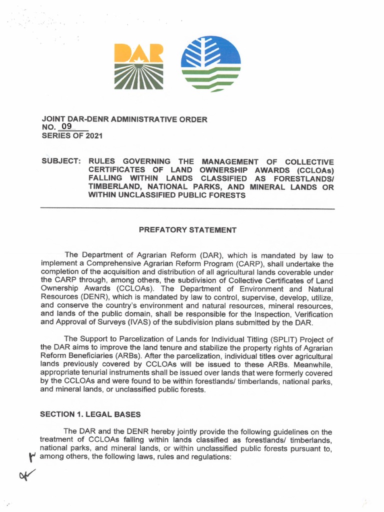 Ao 09 Joint Dar Denr Rules Governing The Management of Ccloas Falling ...