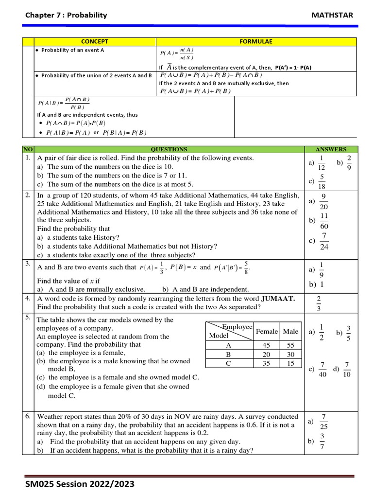 WORKSHEET 7 Probability PDF | Download Free PDF | Probability ...