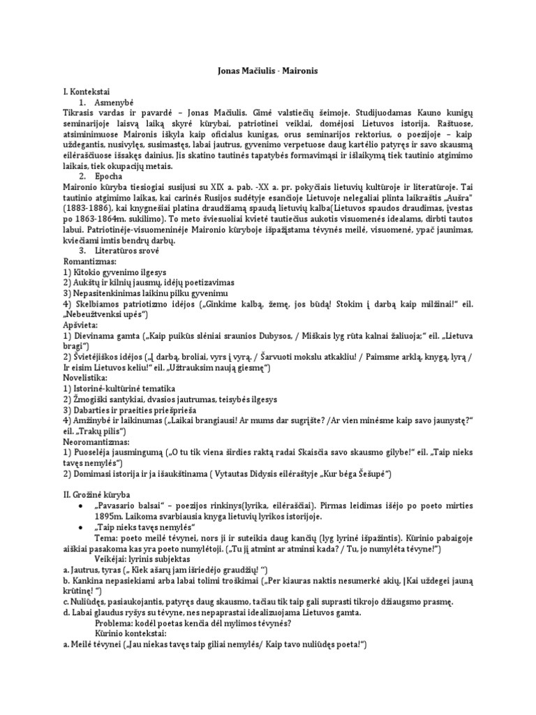 Maironis Konspektas | PDF