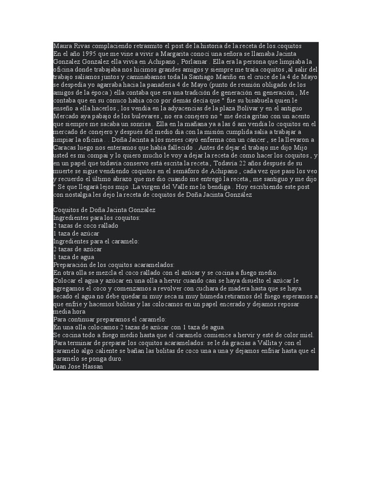 Coquitos de Doña Jacinta Gonzalez | PDF | Caramelo | Cocina
